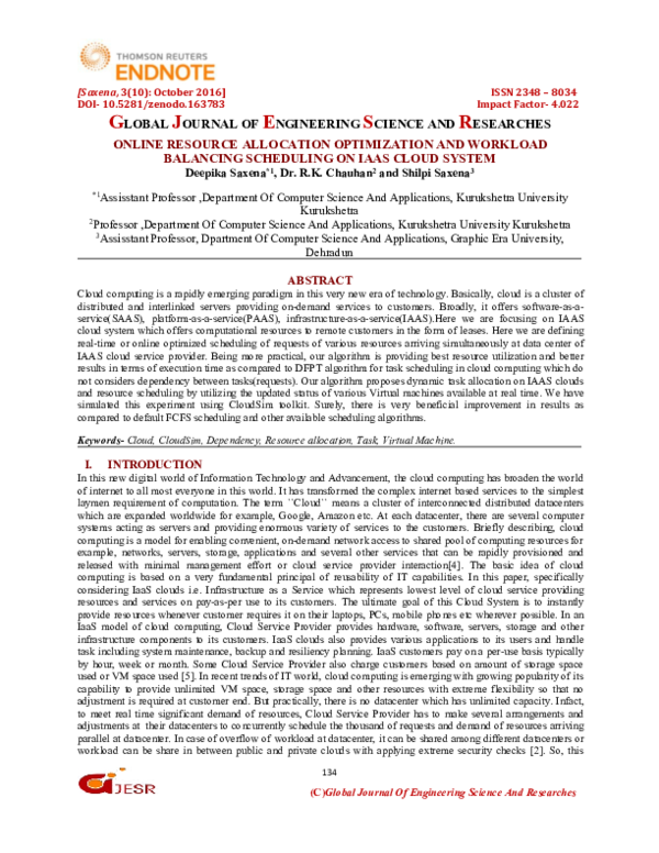 Pdf Online Resource Allocation Optimization And Workload Balancing Scheduling On Iaas Cloud System
