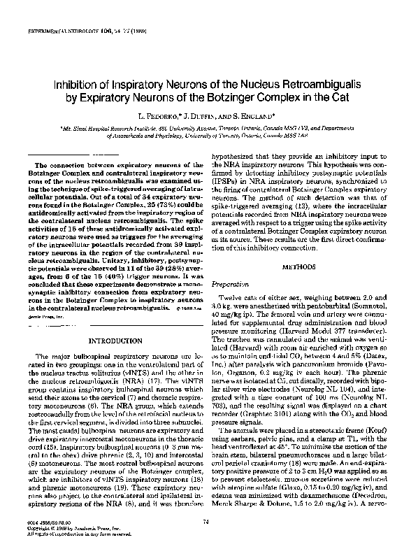 (PDF) Inhibition of inspiratory neurons of the nucleus retroambigualis ...