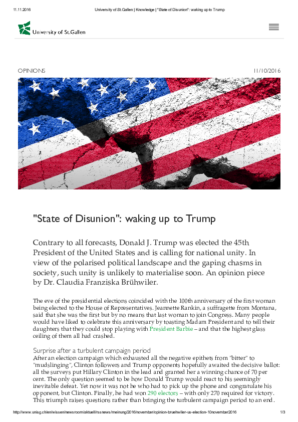 (PDF) State of Disunion: Waking up to Trump