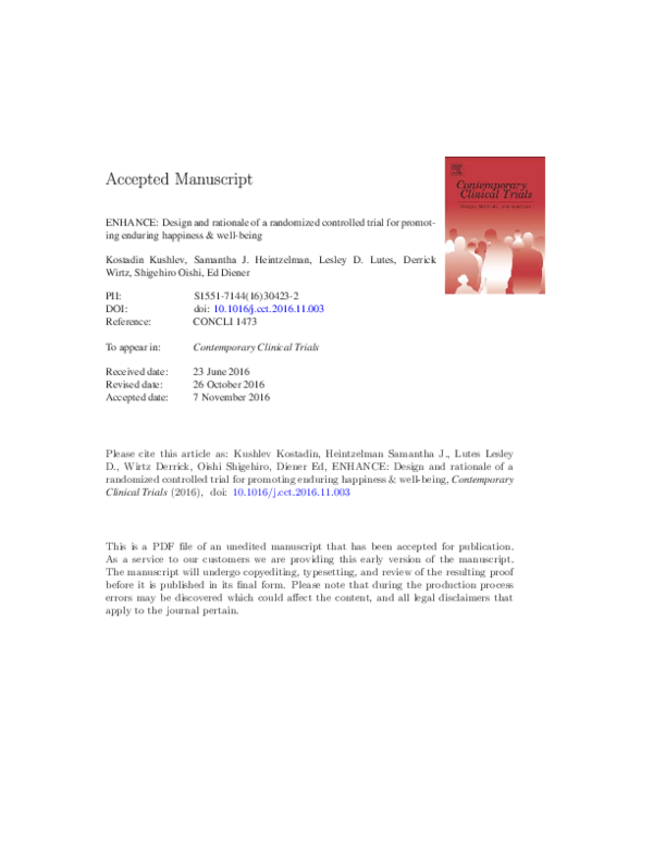 Pdf Enhance Design And Rationale Of A Randomized Controlled Trial For Promot Ing Enduring