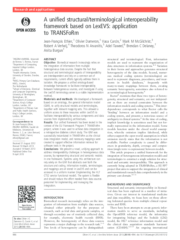 Pdf A Unified Structuralterminological Interoperability Framework Based On Lexevs