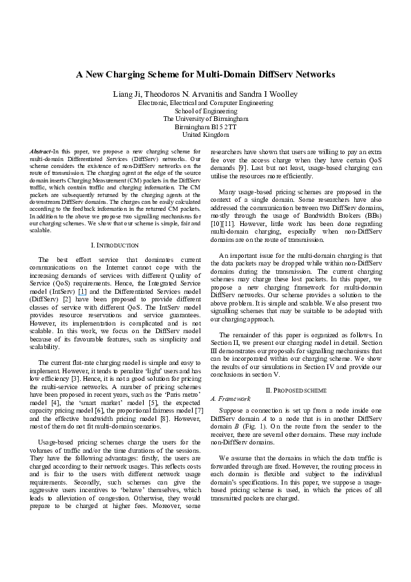 (PDF) A new charging scheme for multi-domain DiffServ networks