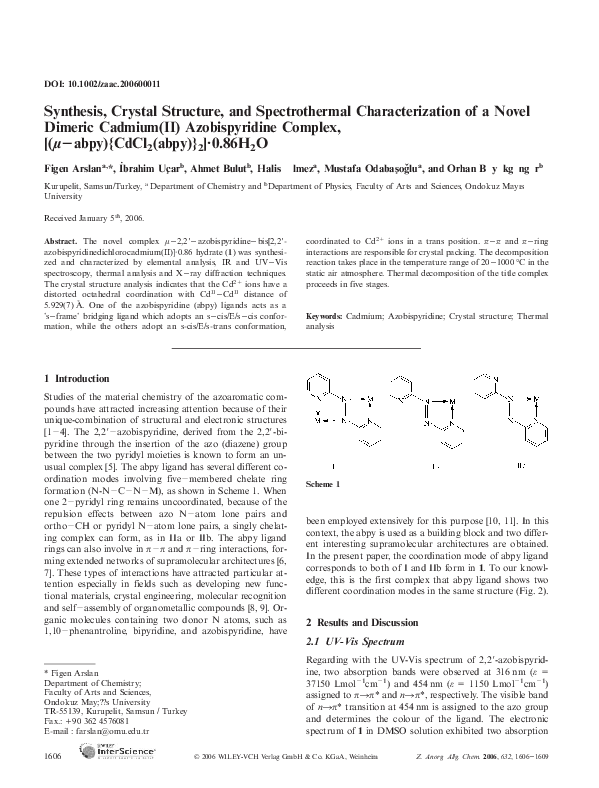 (PDF) Synthesis, Crystal Structure, and Spectrothermal Characterization of a Novel Dimeric ...