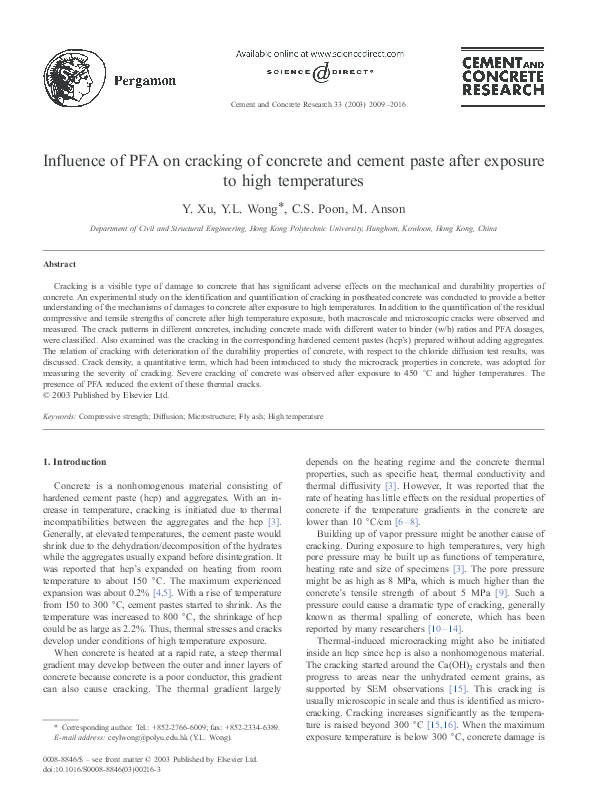 (PDF) Influence of PFA on cracking of concrete and cement paste after ...