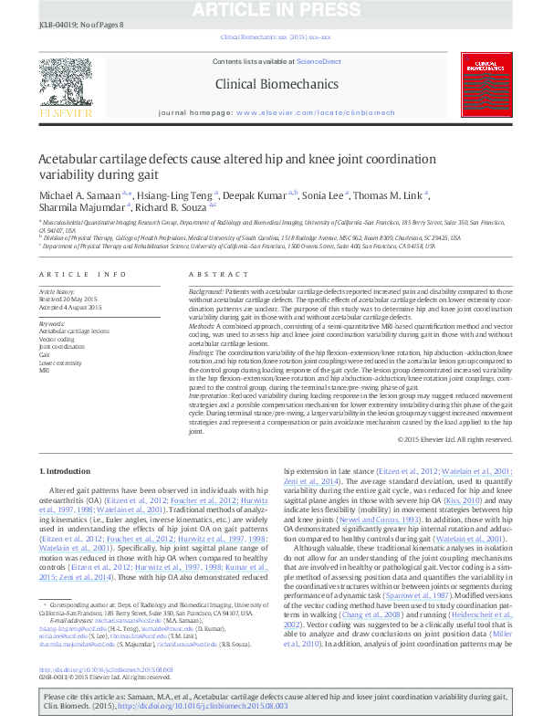 (PDF) Acetabular cartilage defects cause altered hip and knee joint ...