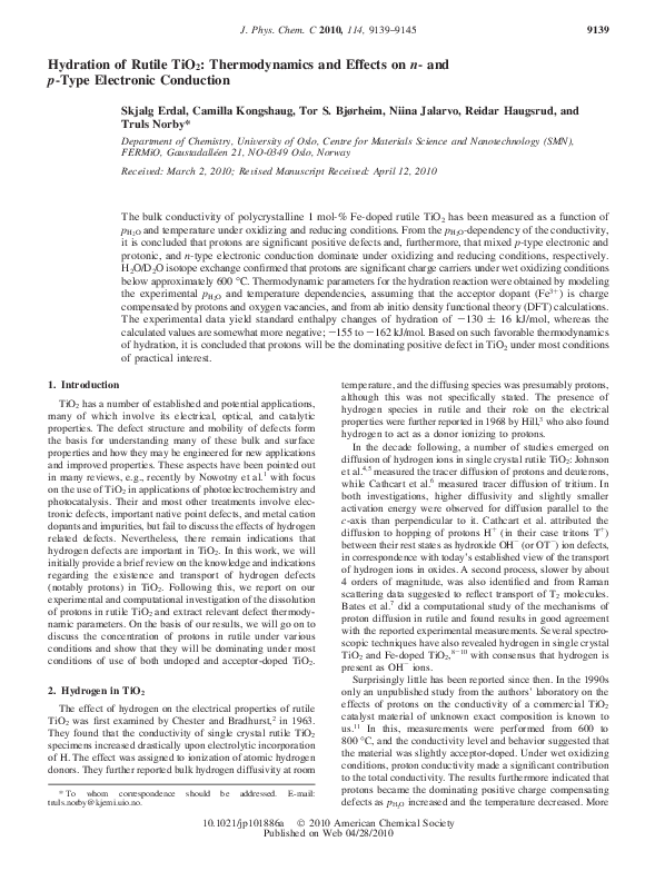 Pdf Hydration Of Rutile Tio 2 Thermodynamics And Effects On N And P Type Electronic