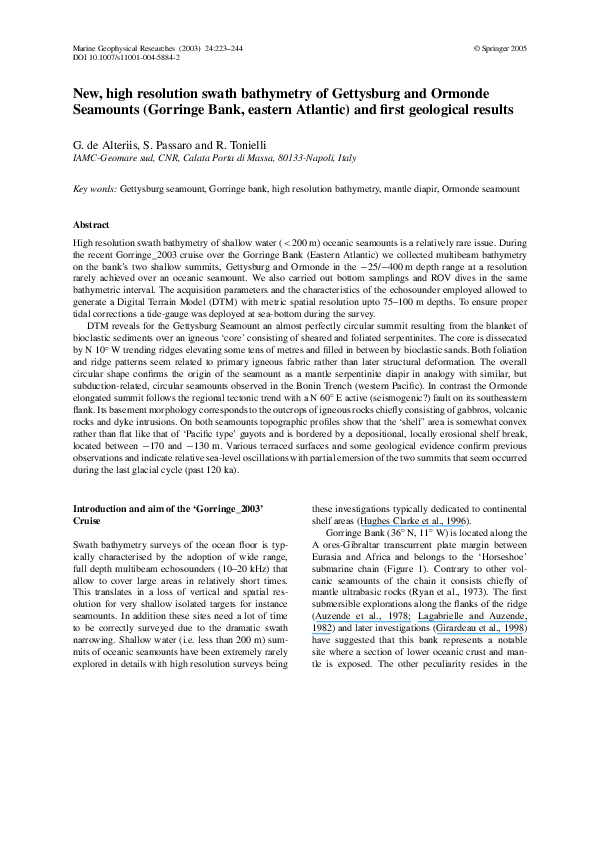 (PDF) New, high resolution swath bathymetry of Gettysburg and Ormonde ...