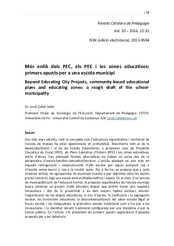 (PDF) Més enllà dels PEC, els PEE i les zones educatives: primers apunts per a una escola ...