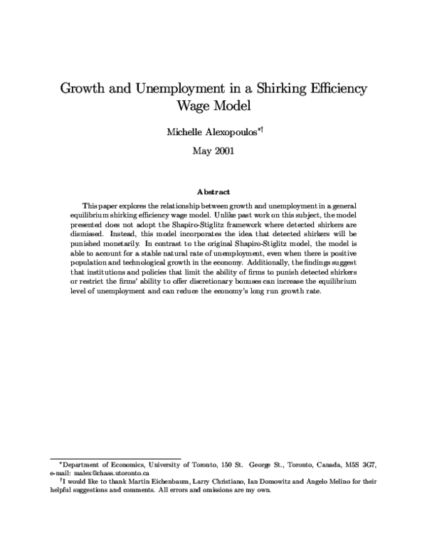 (PDF) Growth and unemployment in a shirking efficiency wage model