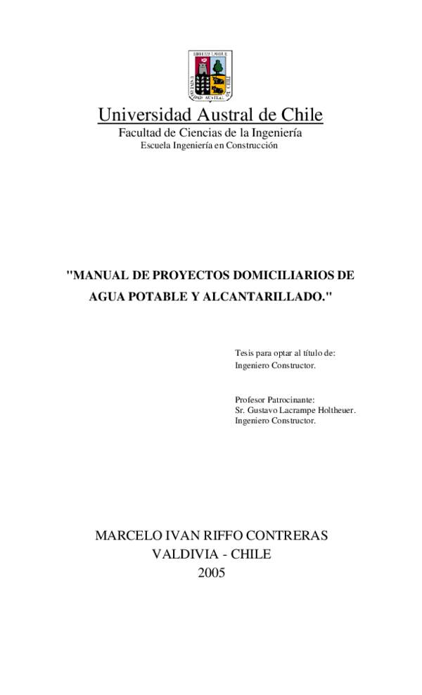 (PDF) "MANUAL DE PROYECTOS DOMICILIARIOS DE AGUA POTABLE Y ALCANTARILLADO."