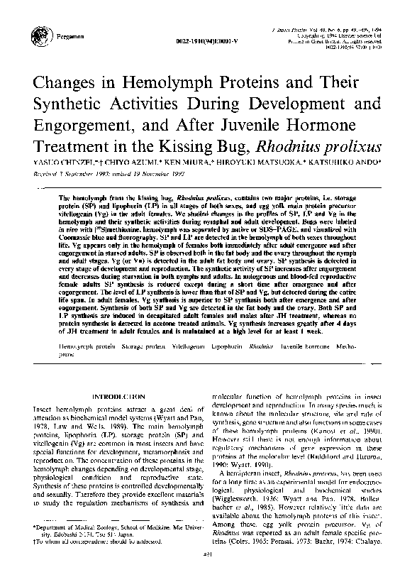 (PDF) Changes in hemolymph proteins and their synthetic activities ...