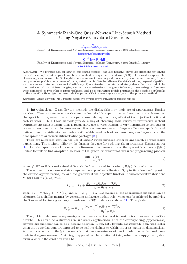 (PDF) A symmetric rank-one quasi-Newton line-search method using negative curvature directions
