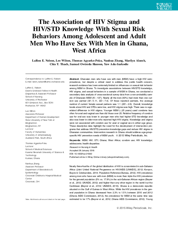 (PDF) The Association of HIV Stigma and HIV/STD Knowledge With Sexual ...