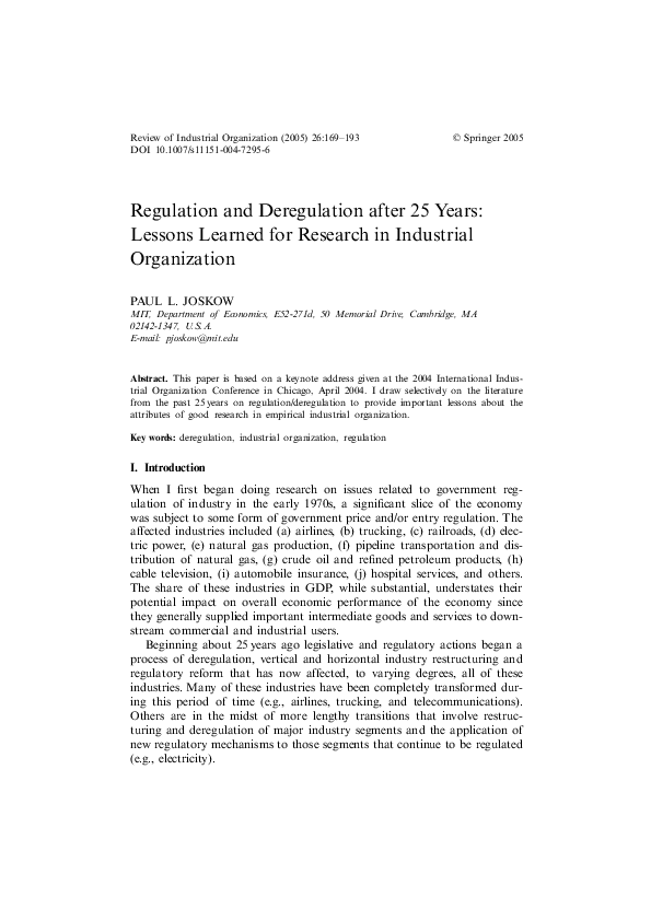 (PDF) Regulation and Deregulation after 25 Years: Lessons Learned for ...