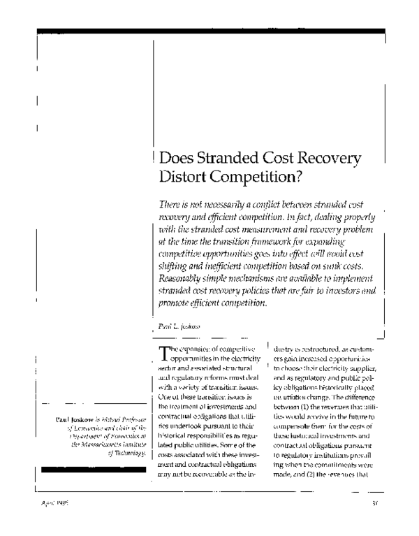 (PDF) Does stranded cost recovery distort competition