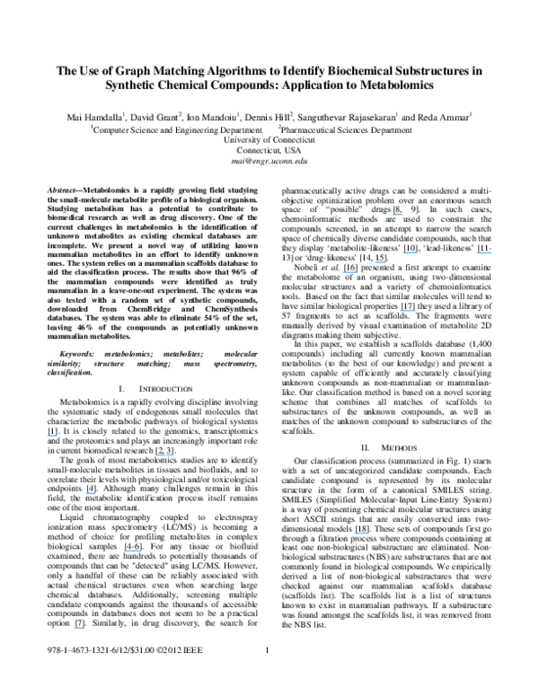 (PDF) The use of graph matching algorithms to identify biochemical ...