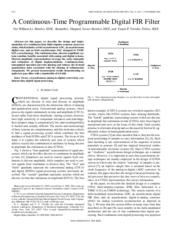 (PDF) A Continuous-Time Programmable Digital FIR Filter