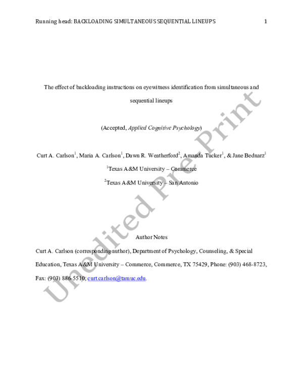 Pdf The Effect Of Backloading Instructions On Eyewitness Identification From Simultaneous And