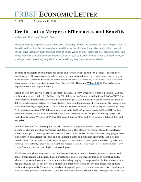 (PDF) Credit union mergers: efficiencies and benefits