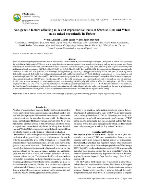 (PDF) Non-genetic factors affecting milk and reproductive traits of Swedish Red and White cattle ...