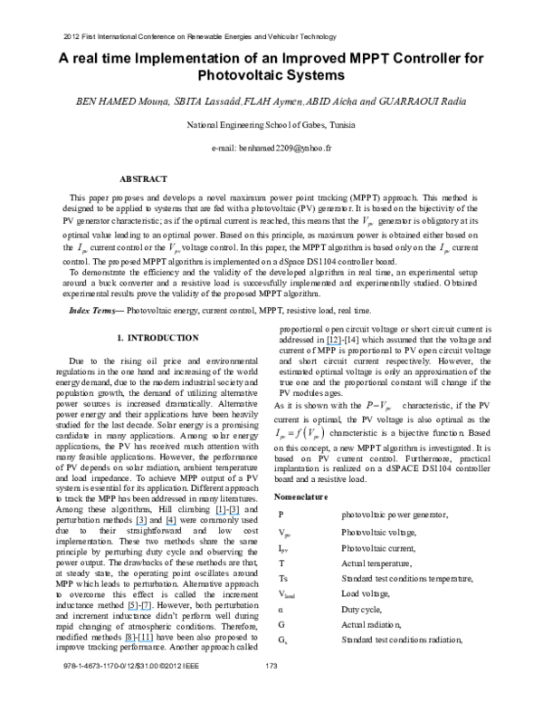 Pdf A Real Time Implementation Of An Improved Mppt Controller For