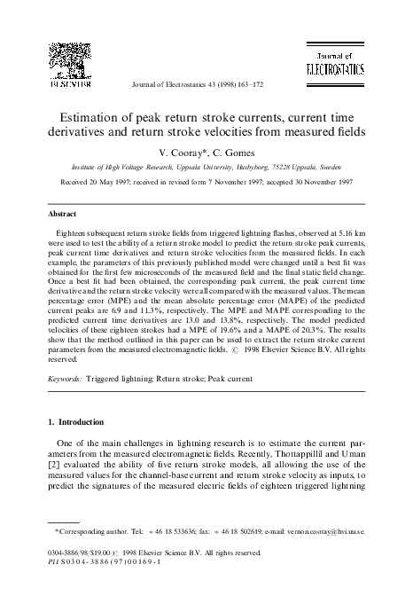 (PDF) Estimation of peak return stroke currents, current time ...
