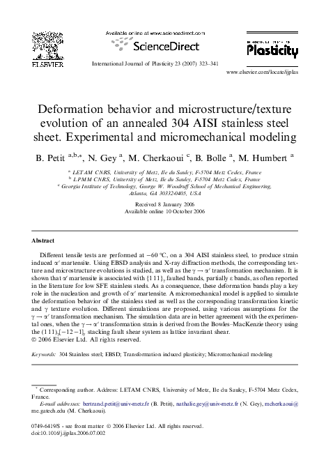 (PDF) Microstructure Evolution and Deformation of 304 AISI SS at -60°C