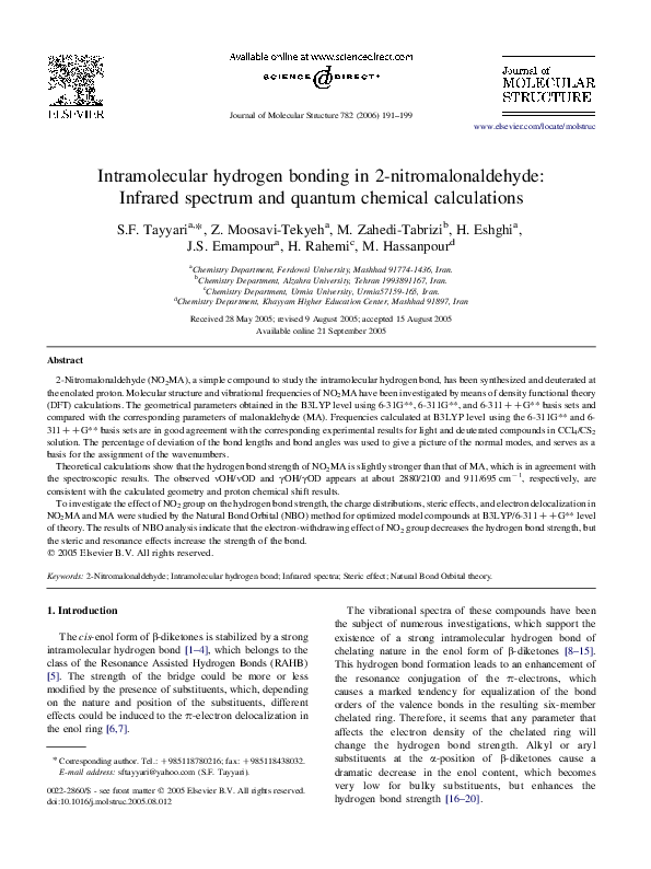 (PDF) Intramolecular hydrogen bonding in 2-nitromalonaldehyde: Infrared ...