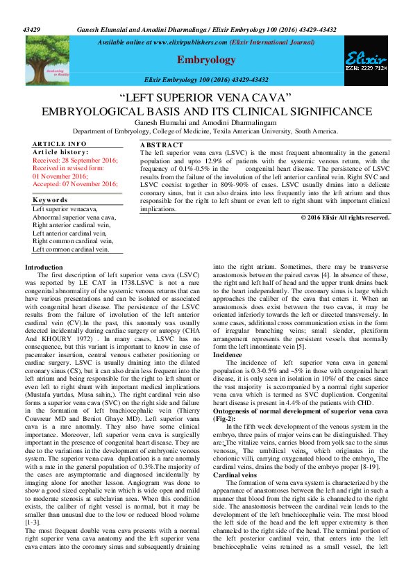 (PDF) “LEFT SUPERIOR VENA CAVA” EMBRYOLOGICAL BASIS AND ITS CLINICAL ...