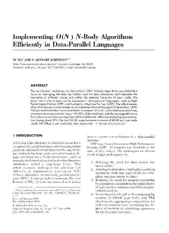 Pdf Implementing O N N Body Algorithms Efficiently In Data Parallel Languages Lennart
