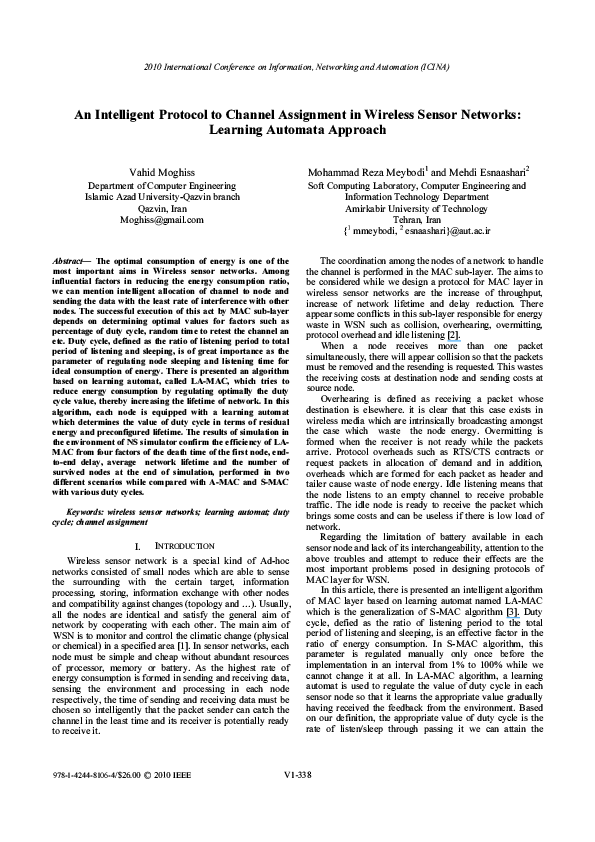 (PDF) An intelligent protocol to channel assignment in wireless sensor networks: Learning ...
