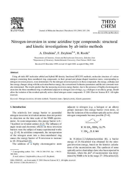 (PDF) Nitrogen-inversion in some aziridine type compounds: structural ...