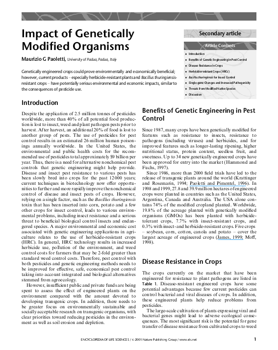(PDF) Environmental Impact of Genetically Modified Organisms (GMOs)