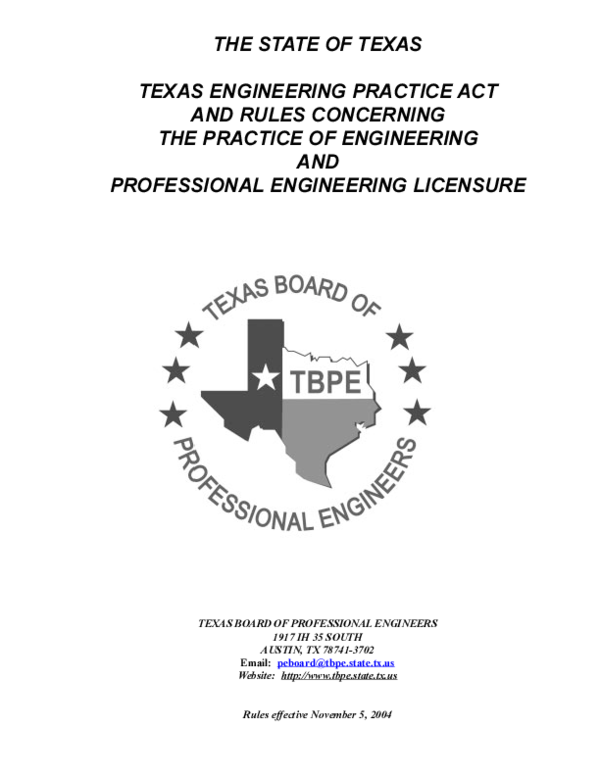 (PDF) THE STATE OF TEXAS TEXAS ENGINEERING PRACTICE ACT AND RULES ...