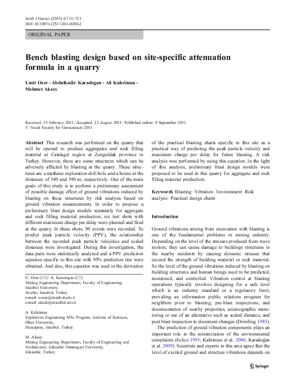 (PDF) Bench blasting design based on site-specific attenuation formula ...