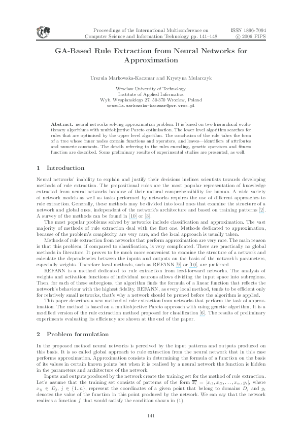 Pdf Ga Based Rule Extraction From Neural Networks For Approximation
