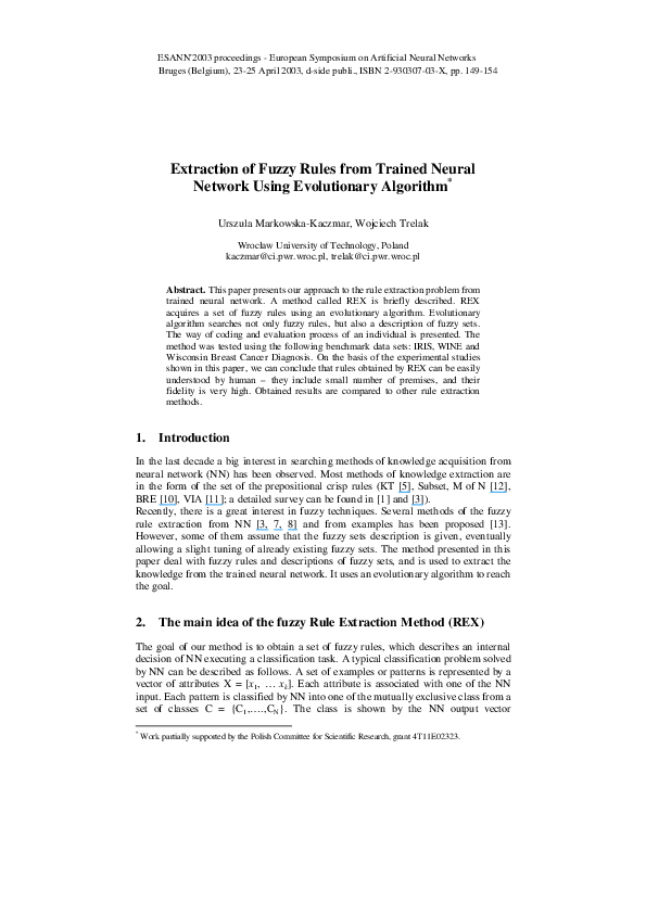 Pdf Fuzzy Rule Extraction From Neural Networks Via Evolutionary Algorithms