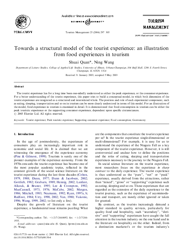 (PDF) Towards a structural model of the tourist experience: an ...