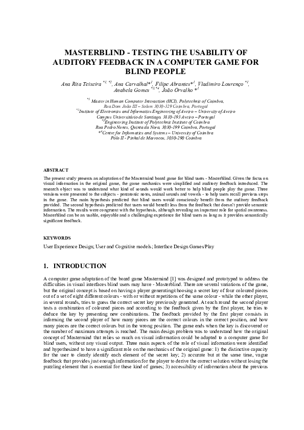 (PDF) MASTERBLIND -TESTING THE USABILITY OF AUDITORY FEEDBACK IN A ...