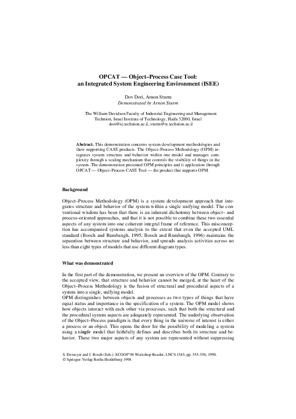 (PDF) OPCAT - Object-Process Case Tool: an Integrated System Engineering Environment (ISEE