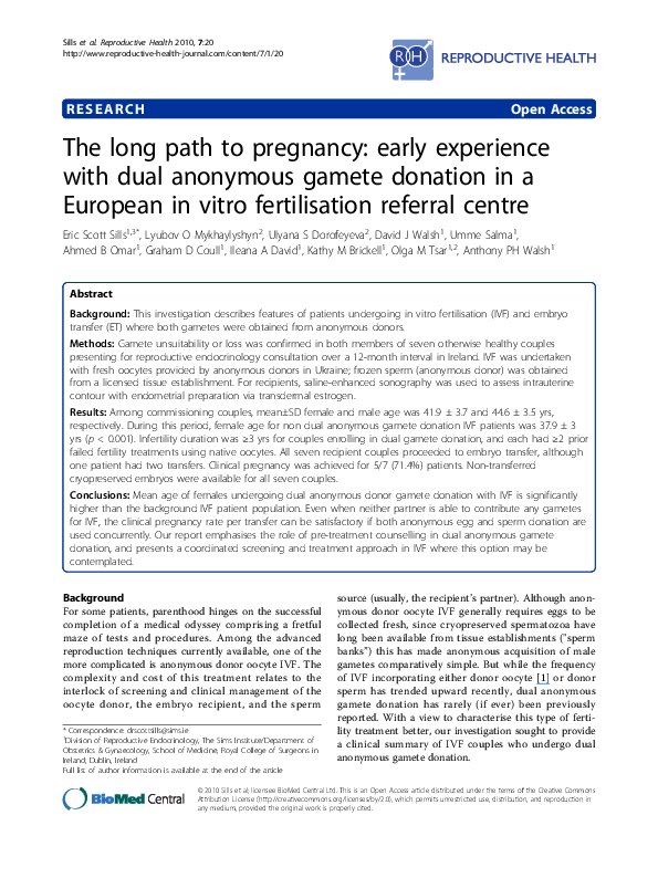 (PDF) The long path to pregnancy: early experience with dual anonymous ...