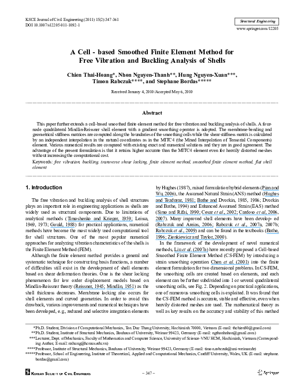 Pdf A Cell — Based Smoothed Finite Element Method For Free Vibration And Buckling Analysis Of