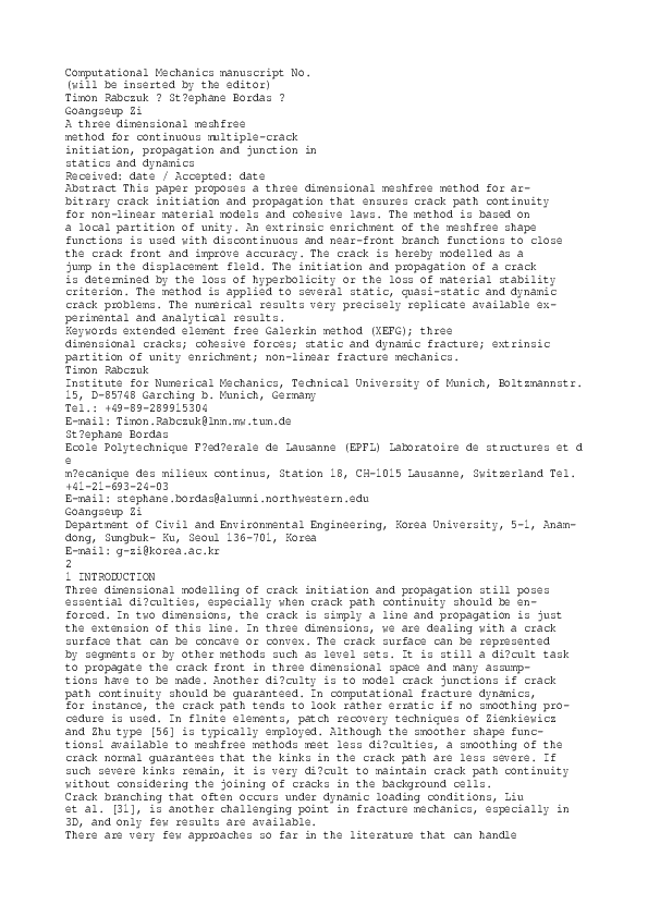A Three Dimensional Meshfree Method For Continuous Multiple Crack