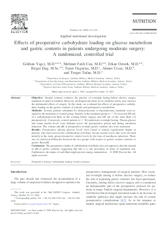 (PDF) Effects of preoperative carbohydrate loading on glucose ...