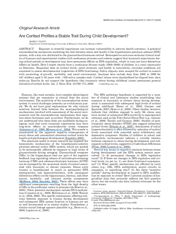 (PDF) Are cortisol profiles a stable trait during child development?