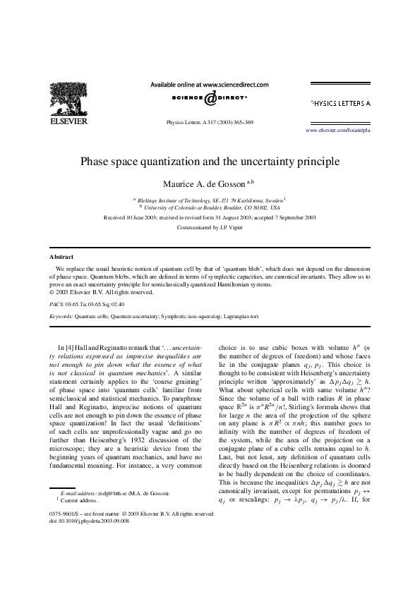 (PDF) Phase space quantization and the uncertainty principle