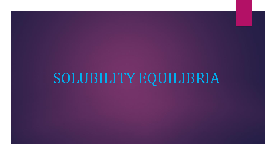 (PDF) SOLUBILITY EQUILIBRIA