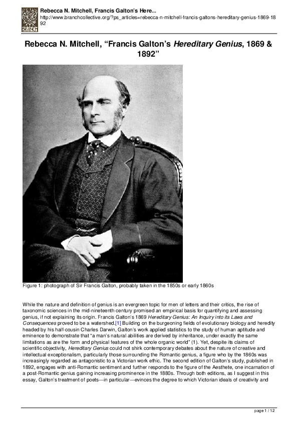 (PDF) Francis Galton’s Hereditary Genius, 1869 & 1892