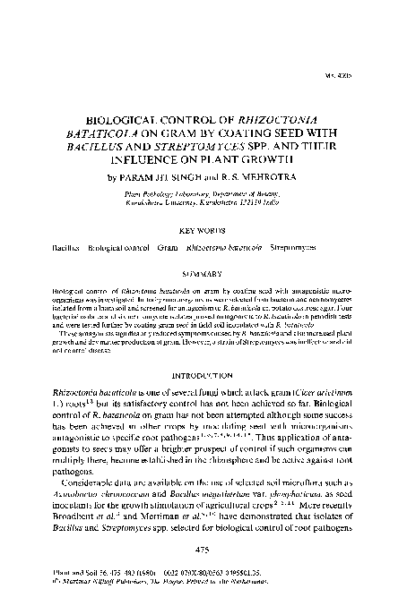 (PDF) Biological control of Rhizoctonia bataticola on gram by coating ...