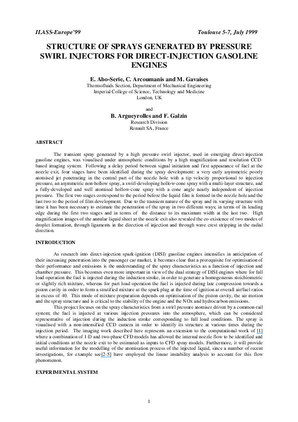 (PDF) Structure of sprays generated by pressure swirl injectors for ...